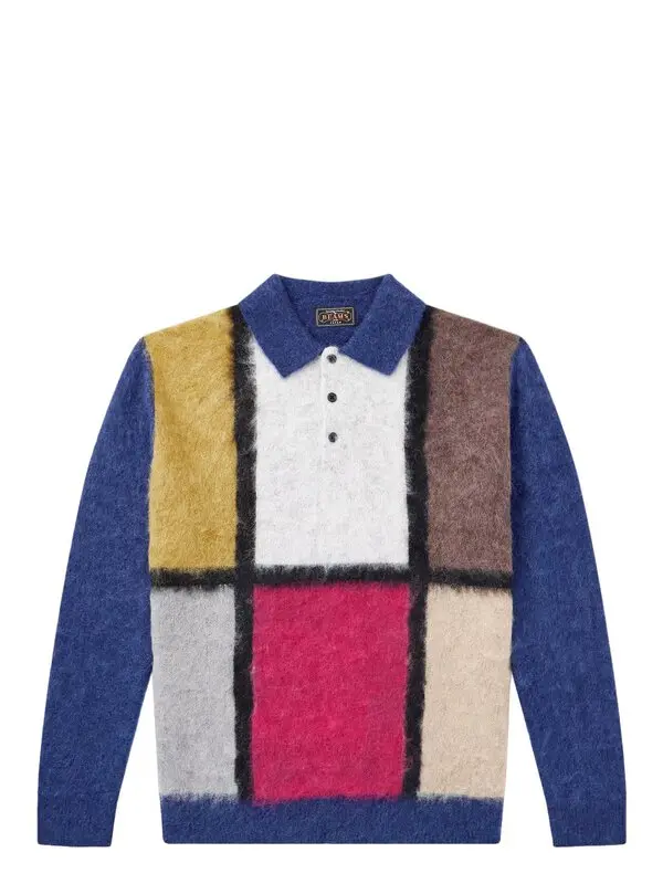 BEAMS Colour-block Polo Sweater - Blue