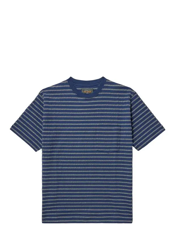 BEAMS Striped Cotton T-shirt - Blue