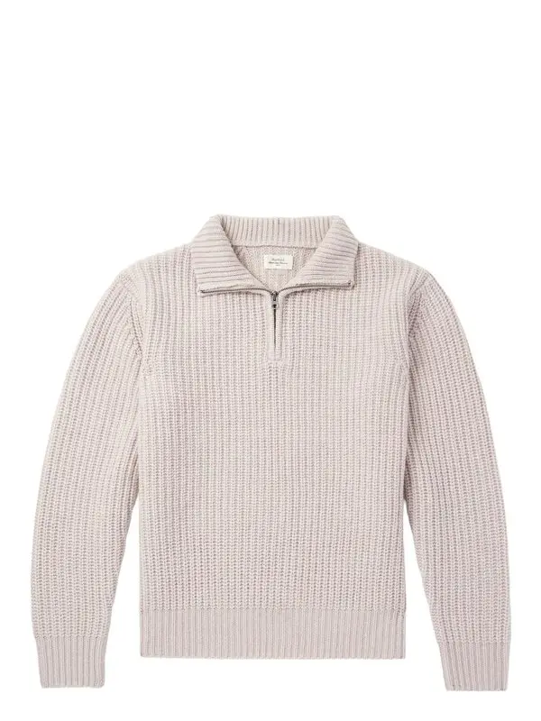 Hartford Ribbed Wool Half-zip Sweater - Neutrals