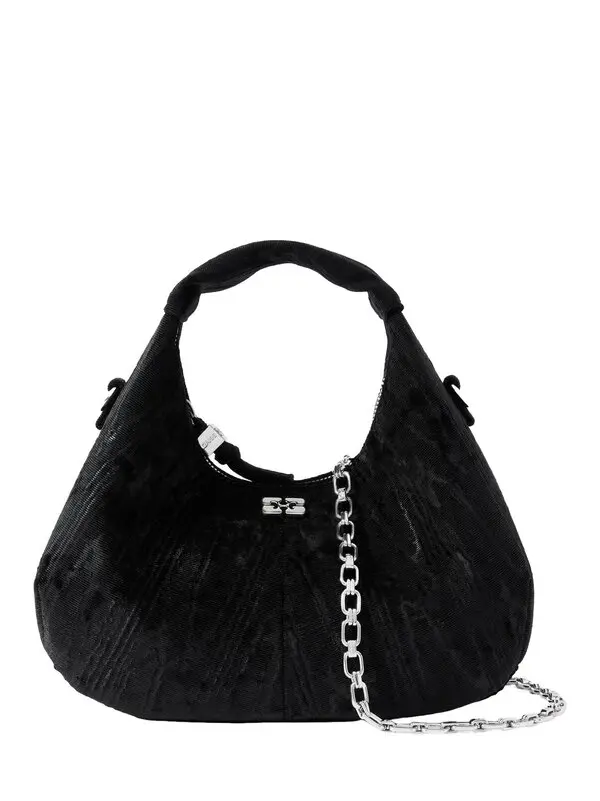 GANNI Mini Velvet-moire Shoulder Bag - Black