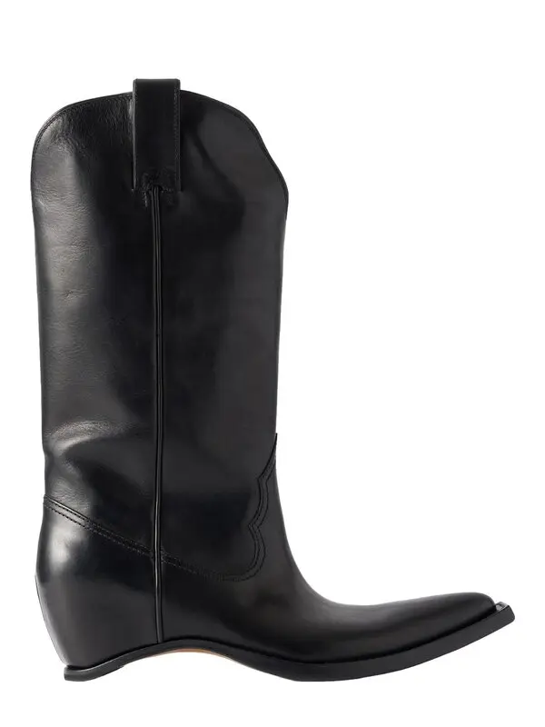 MAISON MARGIELA Concealed Heel Leather Cowboy Boots - Black