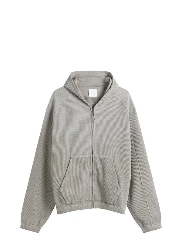 ROA Bee Sun Faded Organic Waffle Zip Up Hoodie - Grey
