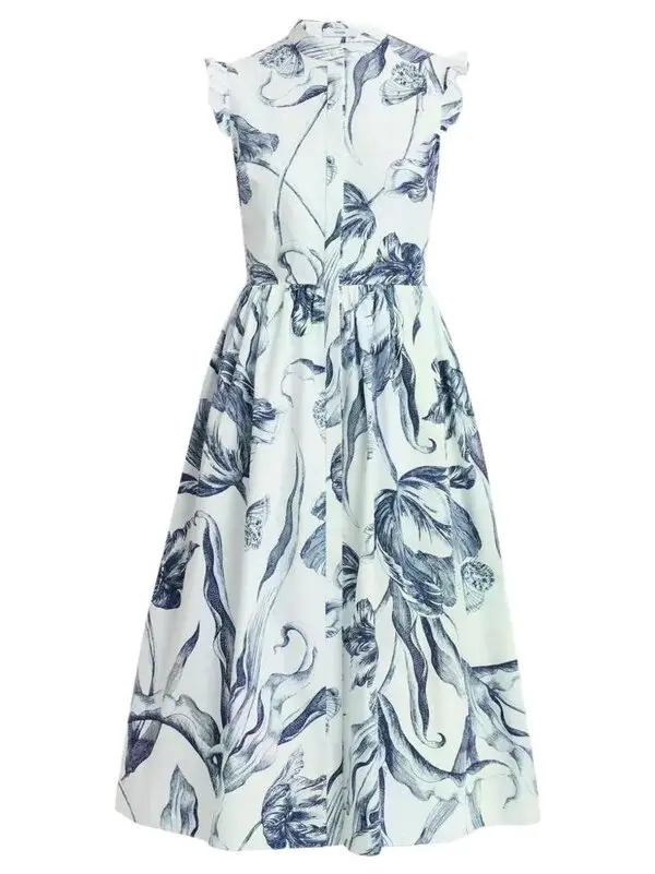 Erdem Floral Print Ruffled Midi Dress - White