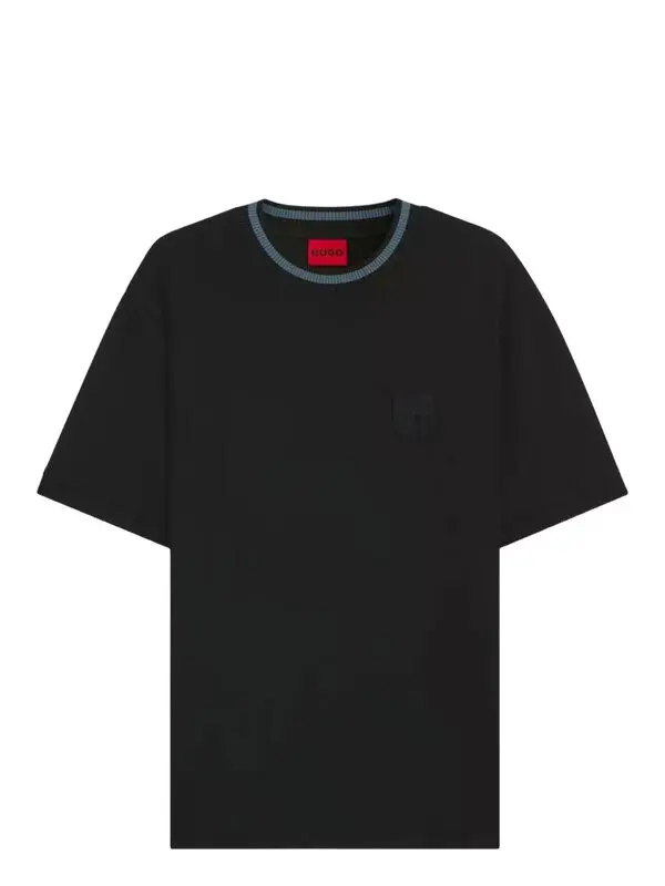 Hugo Cotton-blend T-shirt With Drop-needle Stripe - Black