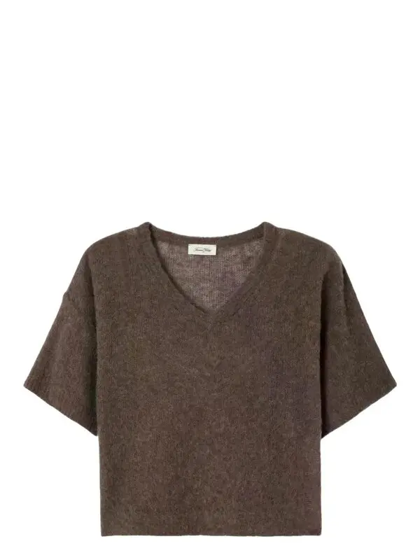 American Vintage Bodyrow Short-sleeve V-neck Wool Jumper - Brown