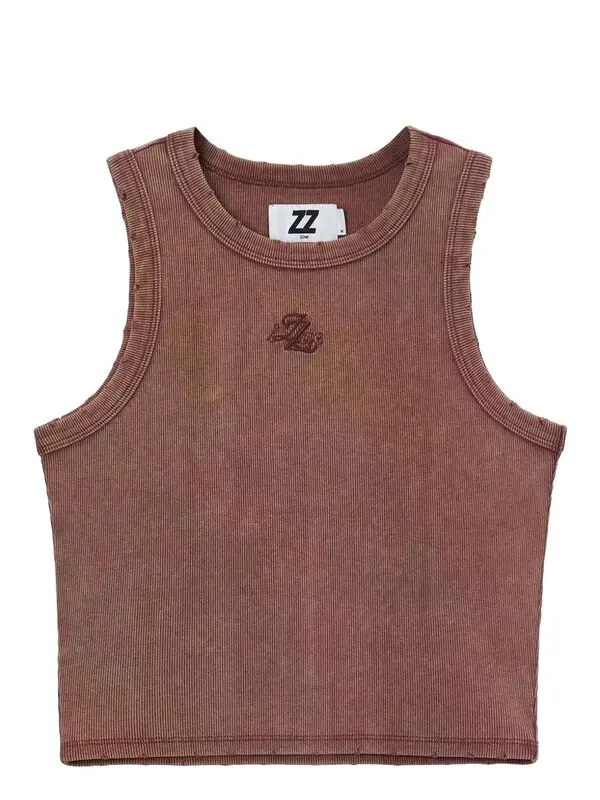 Izzue Distressed Ribbed Tank Top - Brown