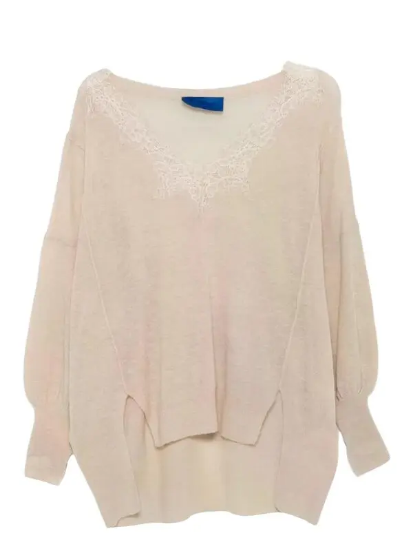 MES DEMOISELLES Aera Lace V-neck Sweater - Neutrals