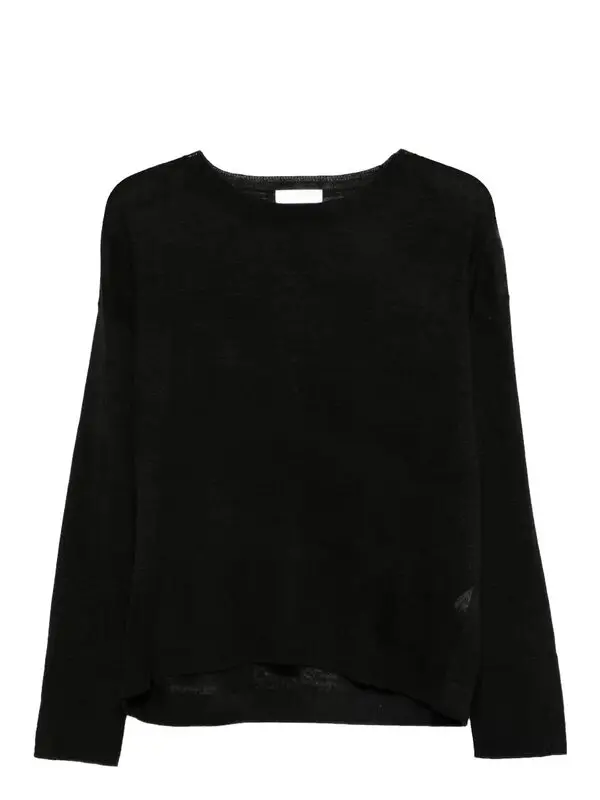 Majestic Filatures Round Neck Linen Sweater - Black