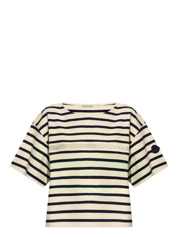 Moncler Striped Logo-print T-shirt - Neutrals