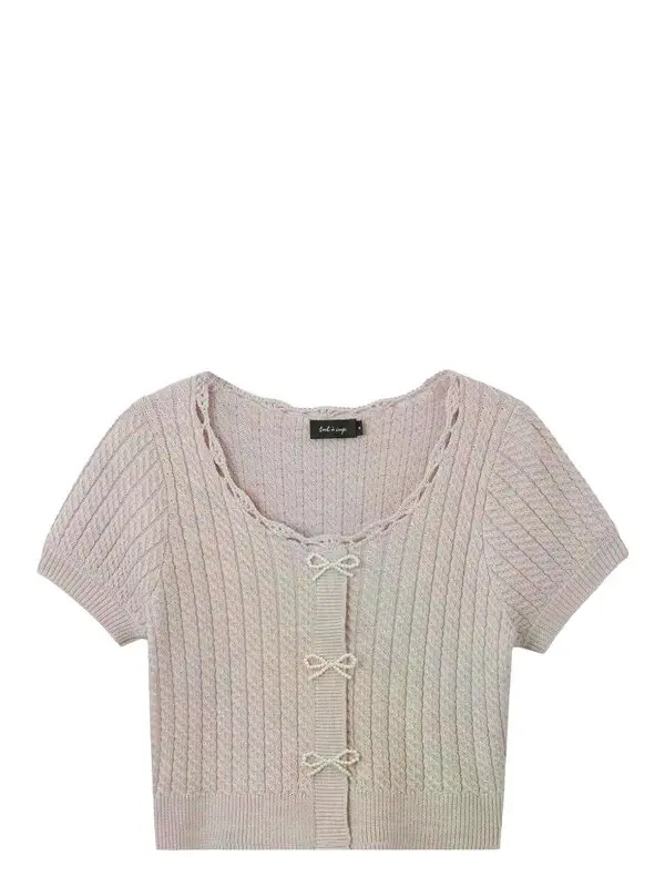 TOUT A COUP Bow Appliqué Knitted Top - Pink