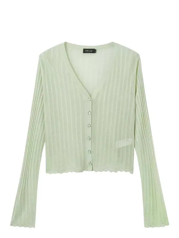 TOUT A COUP Button Scalloped Cardigan - Green