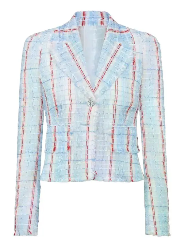 Thom Browne Striped Tweed Cropped Jacket - Blue
