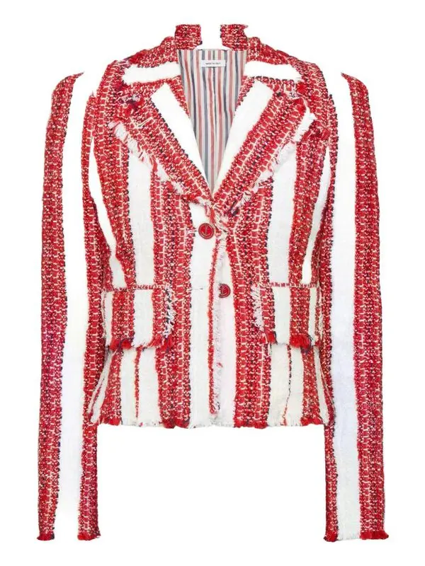 Thom Browne Frayed-edge Tweed Jacket - Red