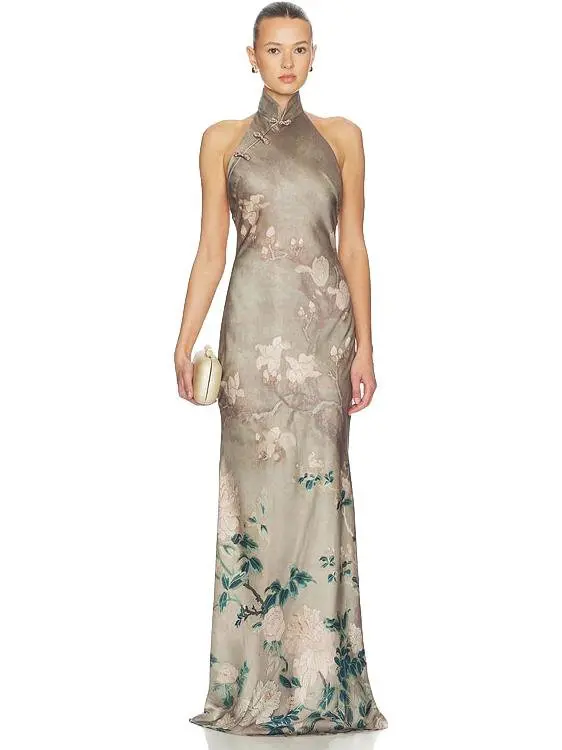 SAU LEE Gillian Satin Gown - Taupe