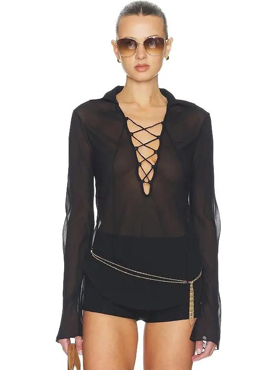 Tularosa Carlotta Lace Up Top - Black