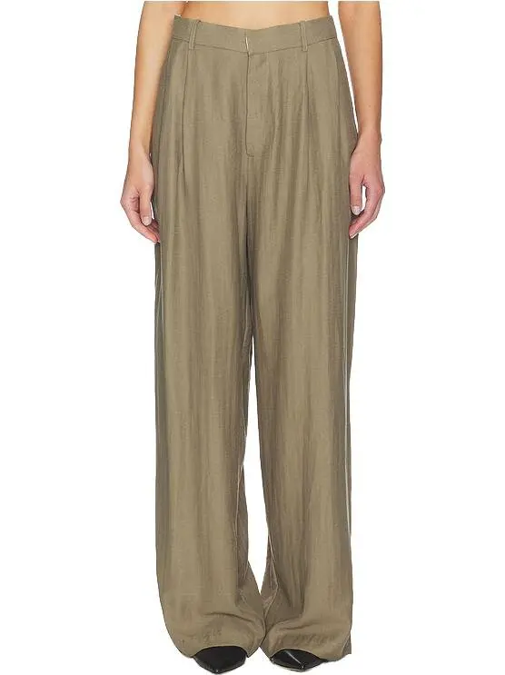 MOTHER OF ALL Hedi Mid-waist Tailored Linen Pant - Olive