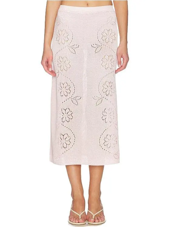Calle Del Mar Crochet Floral Midi Skirt - Pink