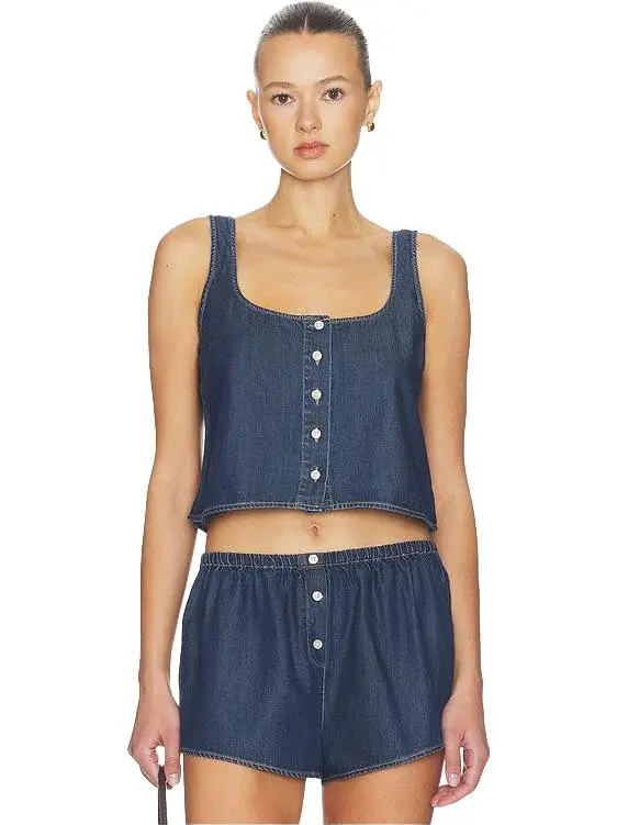 Good American Denim Button Front Tank Top - Blue