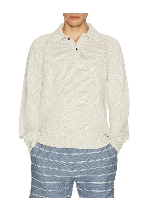 Faherty Brand Heirloom Long Sleeve Polo Sweater - Light Grey
