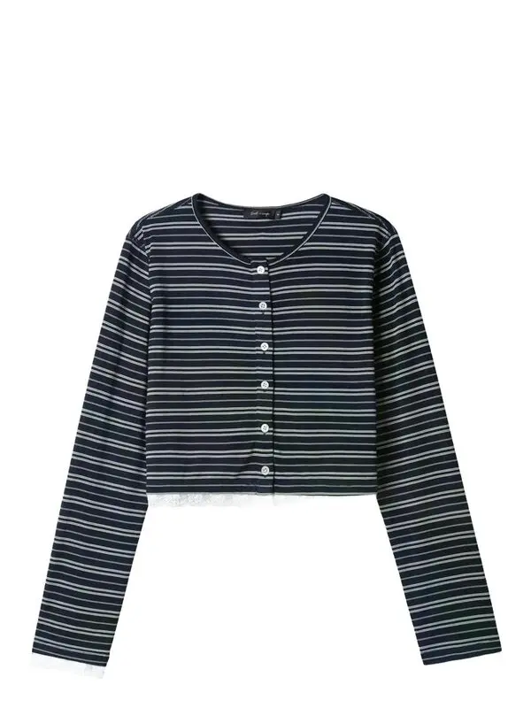 TOUT A COUP Striped Lace-trim Cardigan - Blue