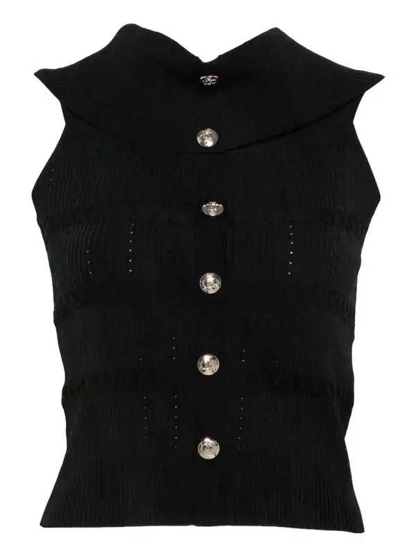 Liu Jo Button Collared Tank Top - Black