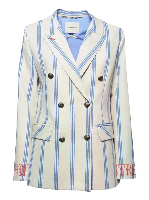FRONT STREET 8 Striped Double-breasted Blazer - Neutrals