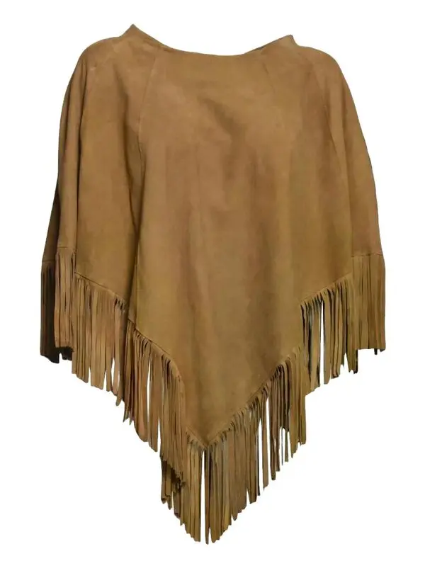 BLUSOTTO Irene Fringed Poncho - Brown