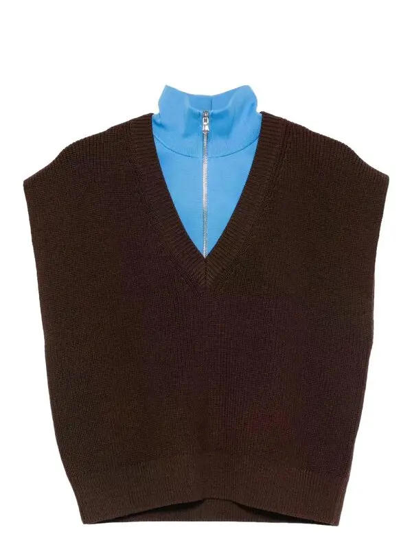 Tibi Cardigan Stitch Vest With Removable Dickie - Brown