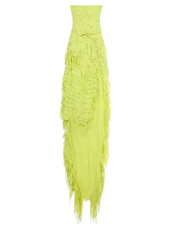 Blumarine Ruched Ruffled Maxi Dress - Green