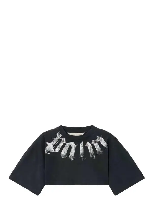 Palm Angels Cropped Logo-printed T-shirt - Black