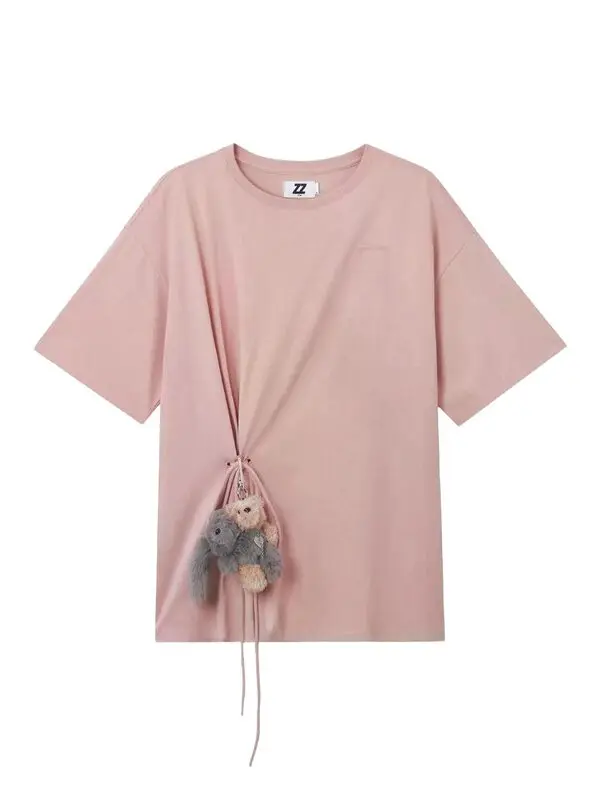 Izzue Cotton T-shirt With Drawstring Detail - Pink