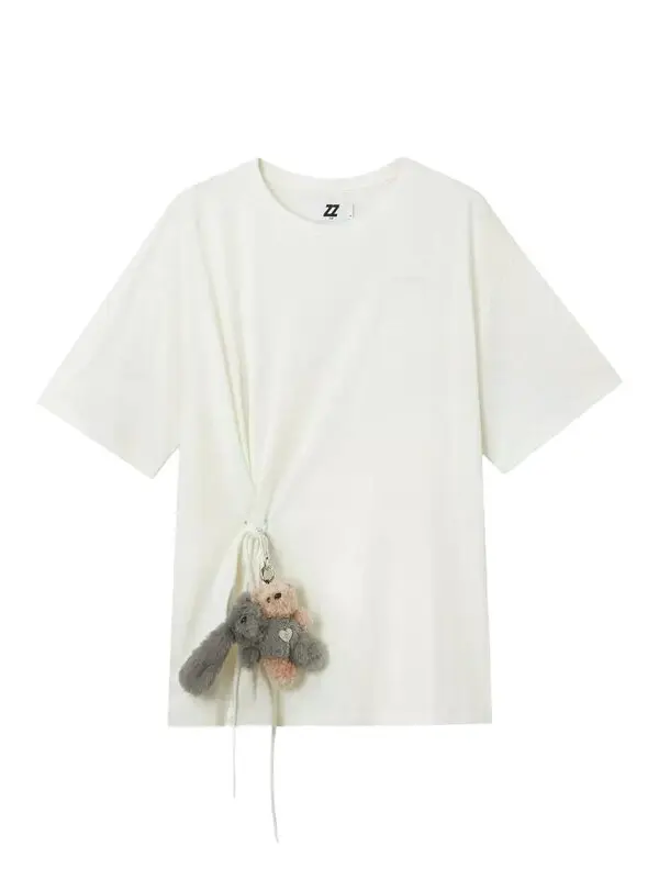 Izzue Cotton T-shirt With Plush Charm - Neutrals