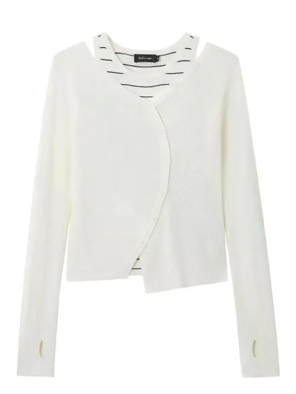 TOUT A COUP Button Ribbed Knit Cardigan - White