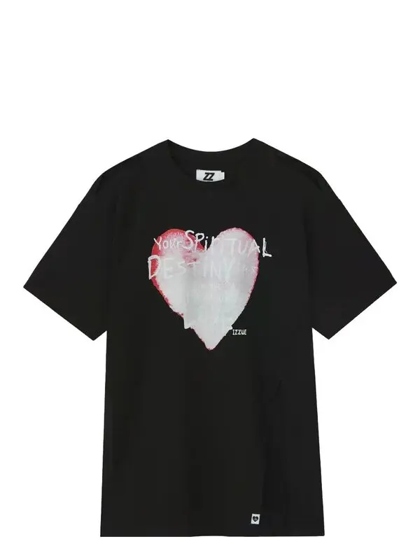 Izzue Graphic Cotton T-shirt With Cut-out Shoulders - Black