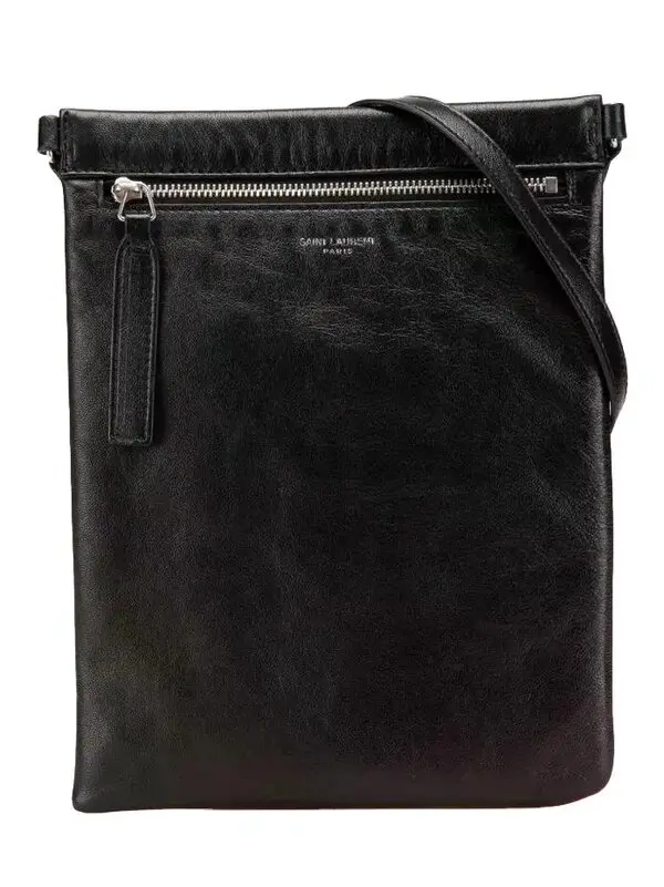 Saint Laurent 2022 Antiqued Lambskin Sid Flat Crossbody Bag - Black