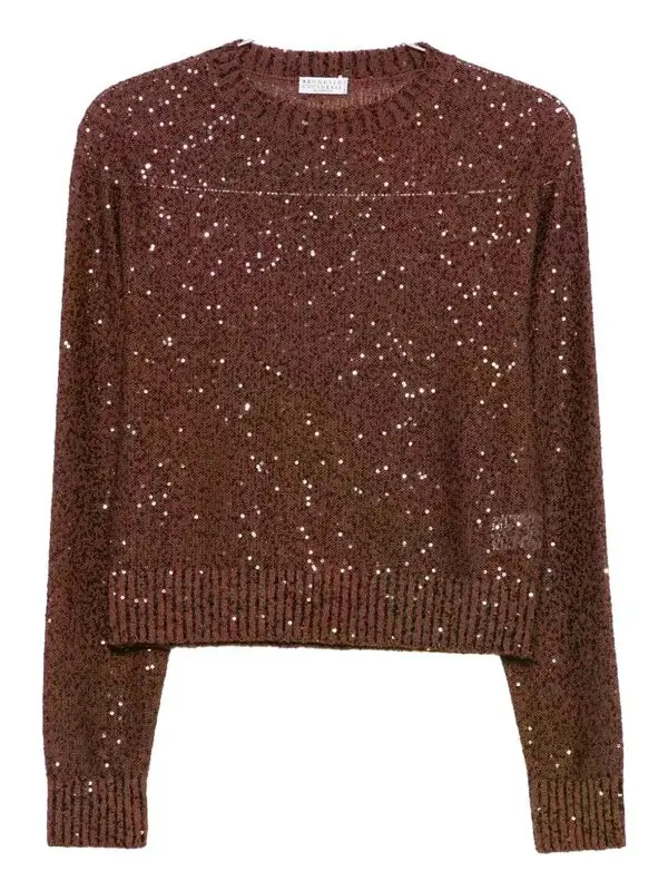 Brunello Cucinelli Sequin Embellished Crew-neck Sweater - Brown