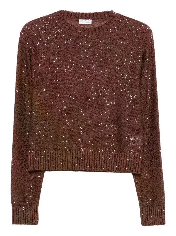 Brunello Cucinelli Sequin Embellished Crew-neck Sweater - Brown