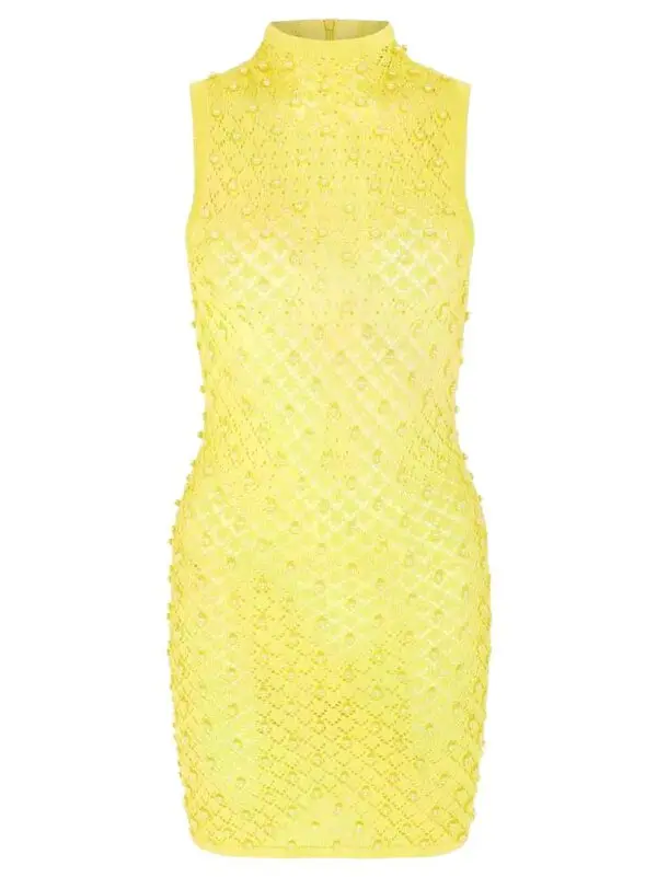 David Koma High-neck Beaded Mini Dress - Yellow