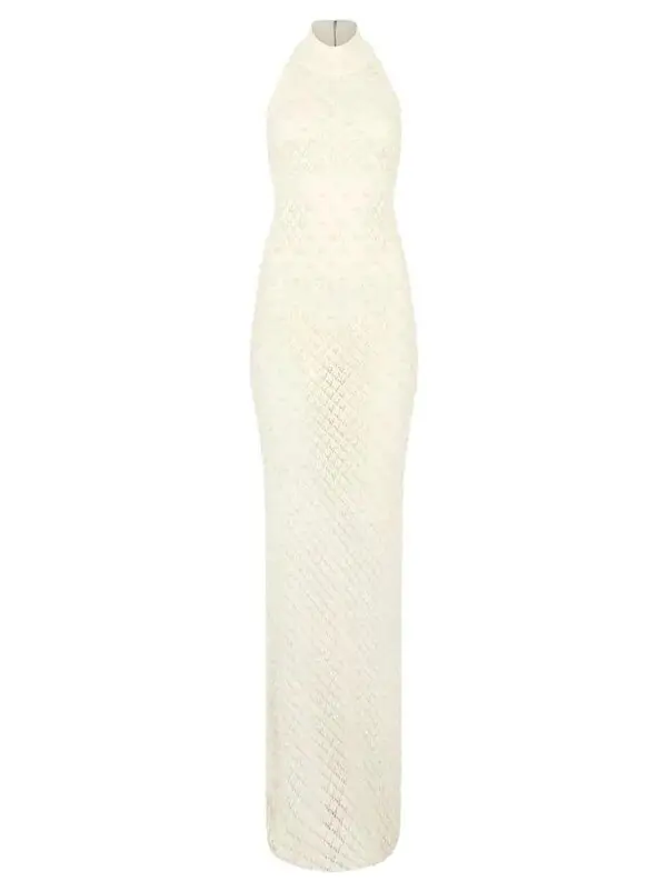 David Koma Halterneck Embellished Maxi Dress - Neutrals