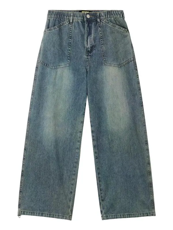 MINI CREAM Patch-pocket Wide-leg Jeans - Blue