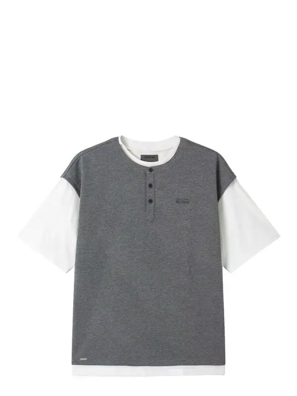 MUSIUM DIV. Button Mock Layered T-shirt - Grey