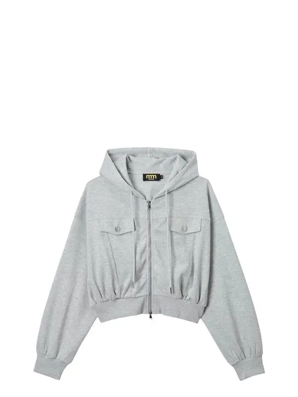 MINI CREAM Flap-pockets Zip Up Hoodie - Grey