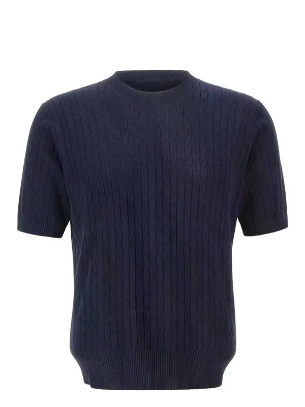 KANGRA Cable-knit Short-sleeve T-shirt - Blue