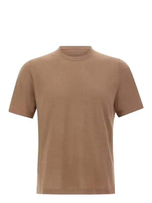 KANGRA Ribbed Crew-neck Knitted T-shirt - Brown
