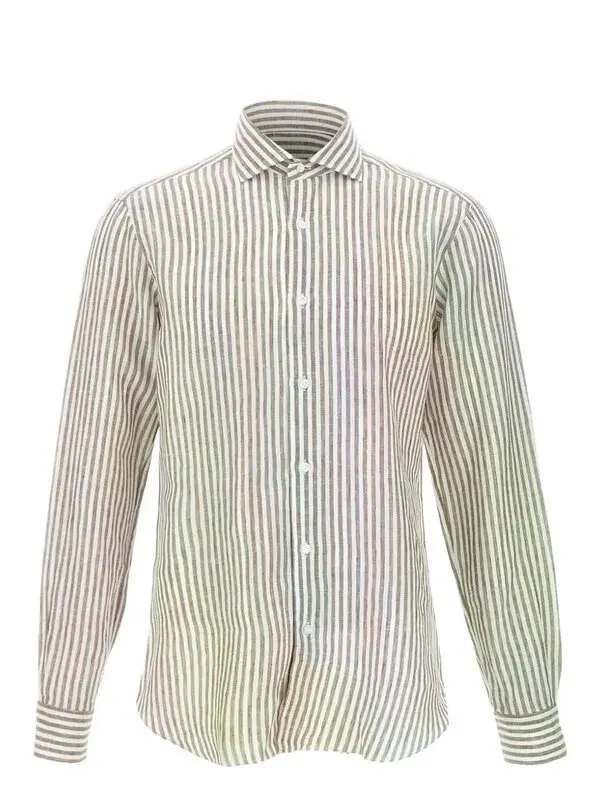 BARBA NAPOLI Striped Button Linen Shirt - White