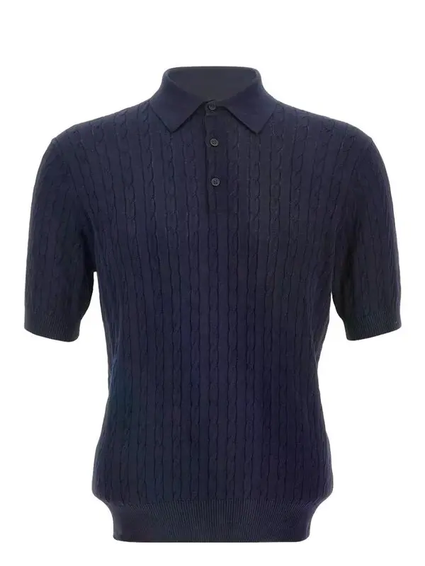 KANGRA Cable-knit Ribbed Polo Shirt - Blue