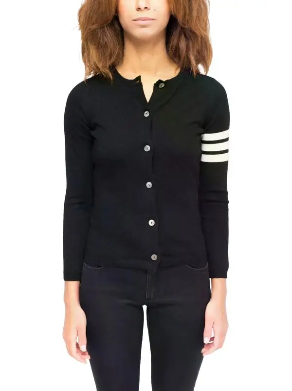 LA ROSE Striped Buttoned Cardigan - Black