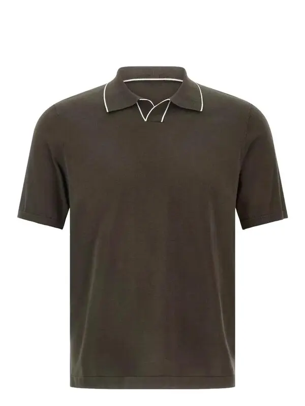 KANGRA Piped-trim Polo-collar T-shirt - Brown
