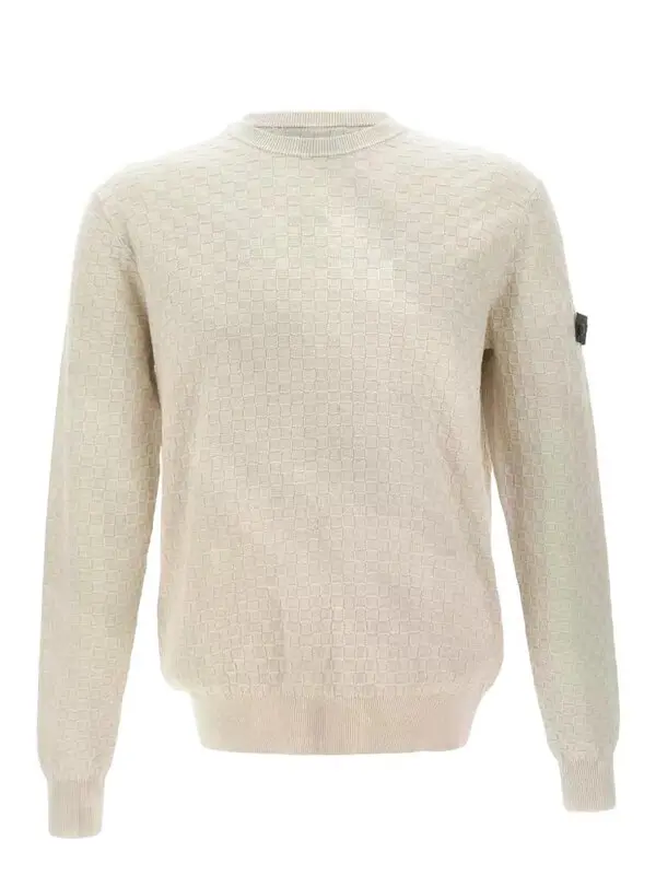 Peuterey Checked-weave Sweater With Logo Patch - Neutrals