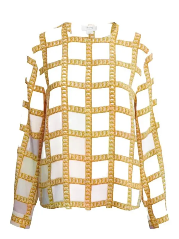 Celine 1970s Printed Silk Top - Gold